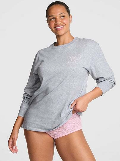 Pink Long-sleeve Tee - Grey