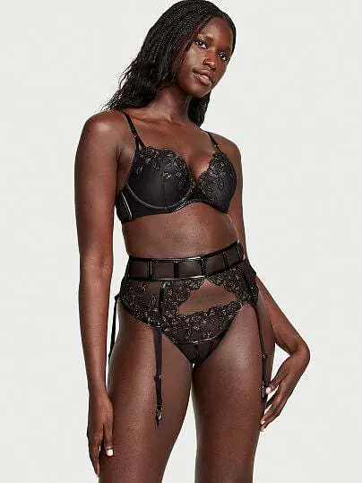Victoria's Secret Very Sexy Rose Embroidery Garter - Black