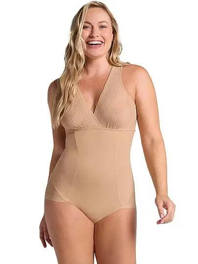 Victoria's Secret Leonisa Shapewear Sheer Stripe Detail Sculpting Bodysuit - Beige