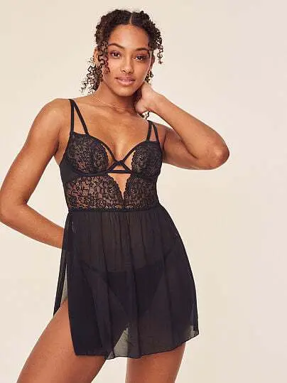 Victoria's Secret Adore Me Rae Babydoll + Panty Set - Black