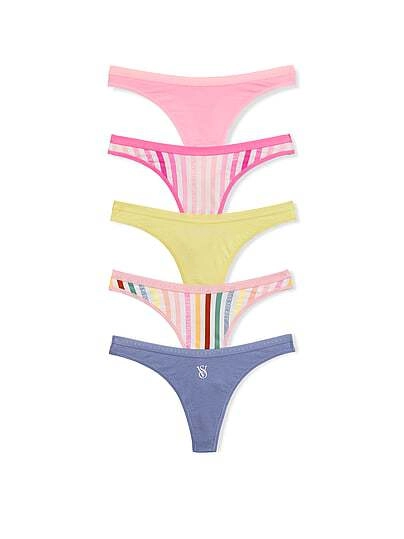 Victoria's Secret 5-pack Stretch Cotton Animal Scoop Thong Panties - Print