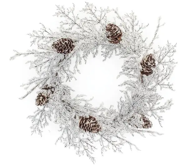 MELROSE Iced Twig Pinecone Wreath 24'd
