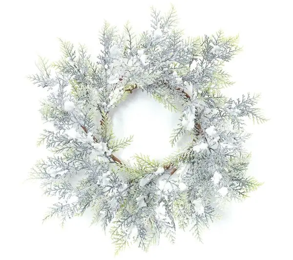 MELROSE Flocked Cedar Wreath 15'd