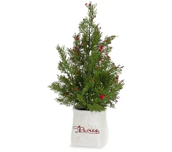 MELROSE Mini Pine Tree With Berries In Ceramic T