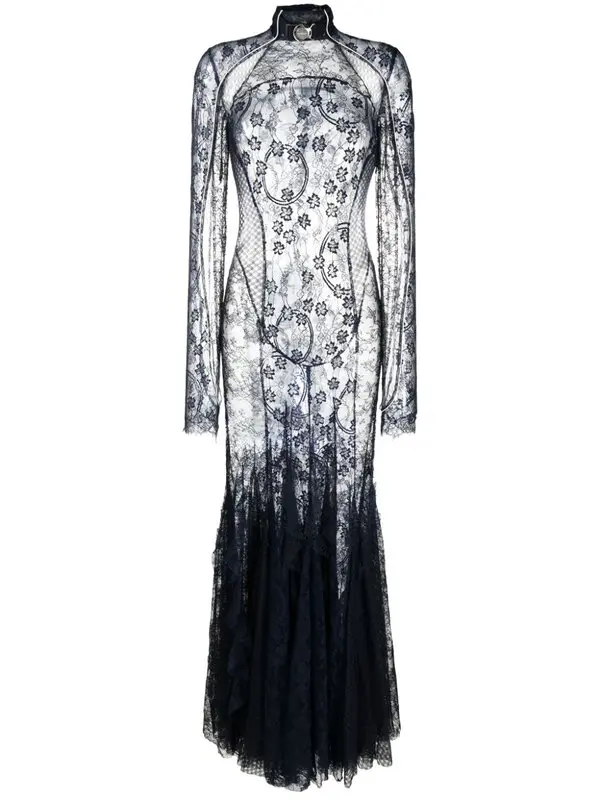 Off-White Floral-lace Sheer Gown - Blue