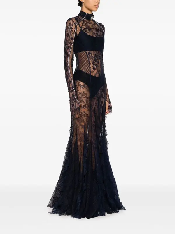 Off-White Floral-lace Sheer Gown