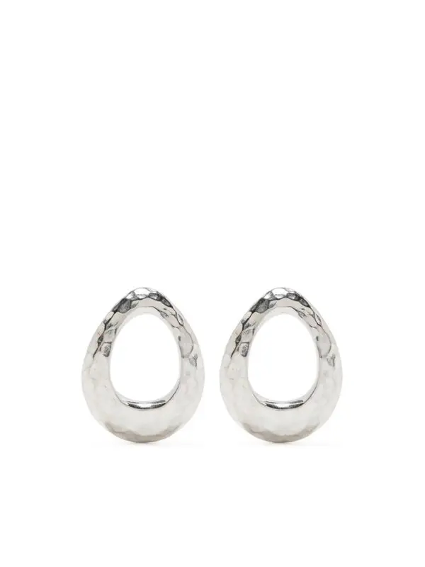 DOWER & HALL Hammered Oval Earrings - Silver
