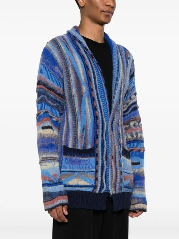 Laneus Intarsia Knit Cardigan In Blue 50% Off Editorialist