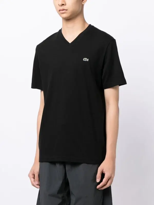 Lacoste Crocodile Logo-patch V-neck T-shirt - Black