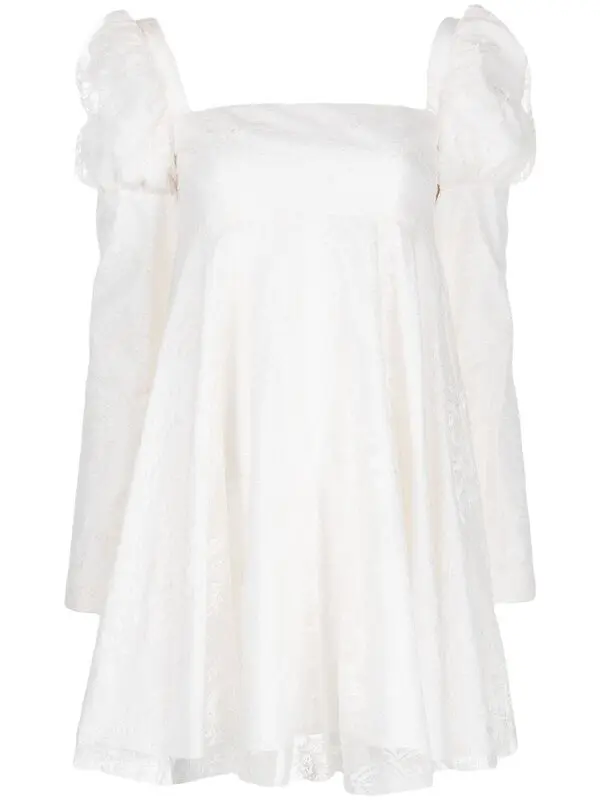MACGRAW Romantic Juliet-sleeved Short Dress - White