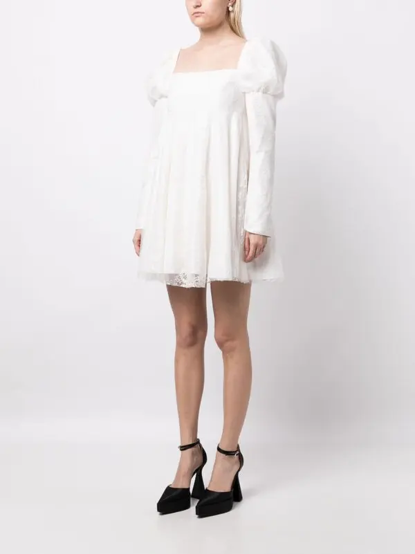 MACGRAW Romantic Juliet-sleeved Short Dress - White