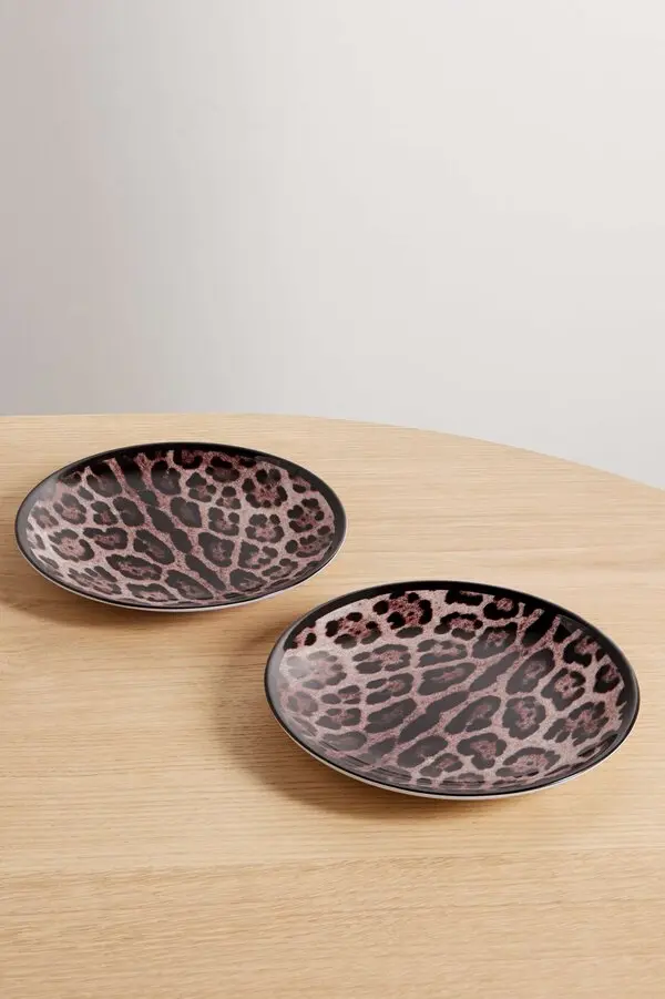 Dolce & Gabbana Set Of Two Leopard-print Porcelain Plates - Brown