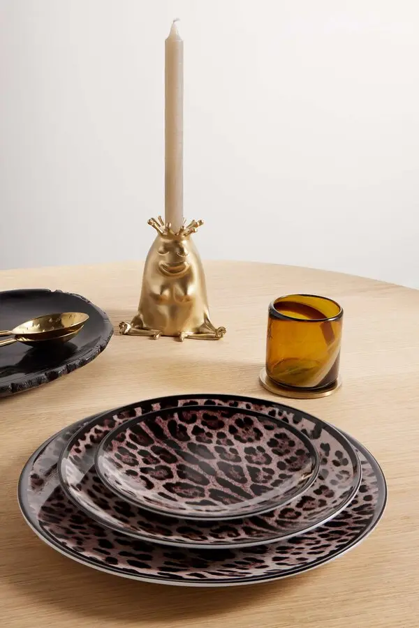 Dolce & Gabbana Set Of Two Leopard-print Porcelain Plates