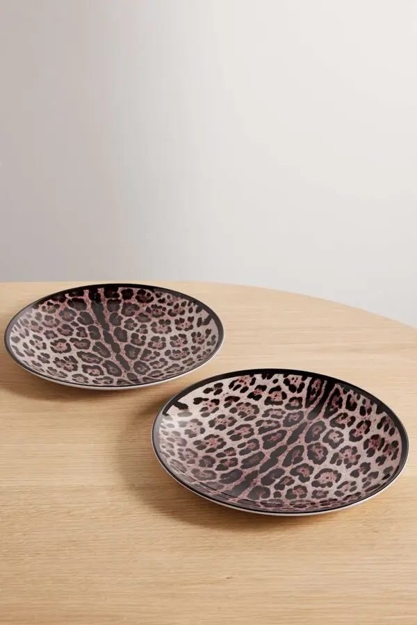 Dolce & Gabbana Set Of Two Leopard-print Porcelain Dinner Plates - Brown