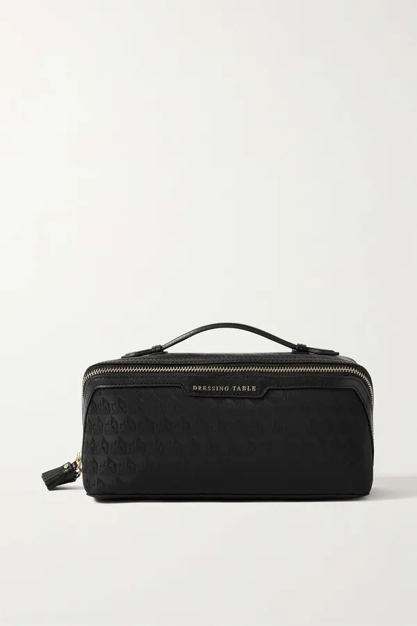 ANYA HINDMARCH Dressing Table Leather-trimmed Logo-jacquard Nylon Cosmetics Case - Black