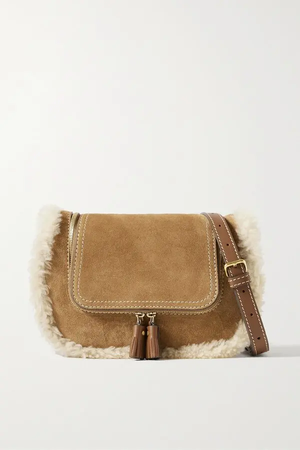 ANYA HINDMARCH Vere Shearling-trimmed Suede Shoulder Bag