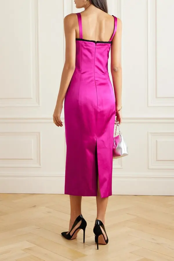 MISS SOHEE The Vanguard Iris Faux Fur-trimmed Embellished Satin Midi Dress - Pink