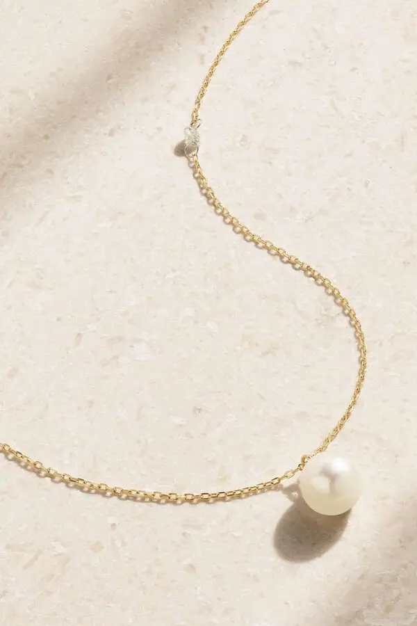 Mizuki 14-karat Pearl And Diamond Chain Necklace - Gold