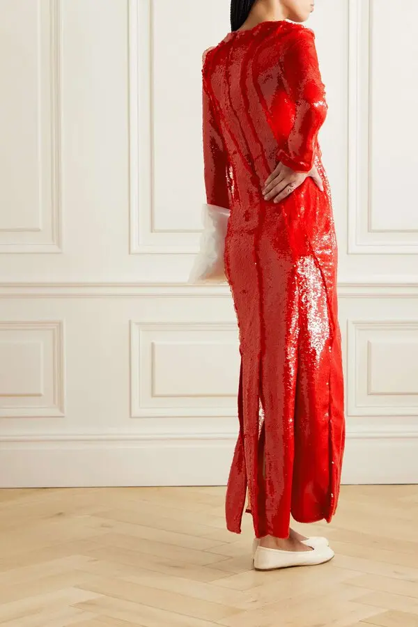 Ganni Sequined Recycled Mesh Maxi Dress In Red - 70% Off | Editorialist