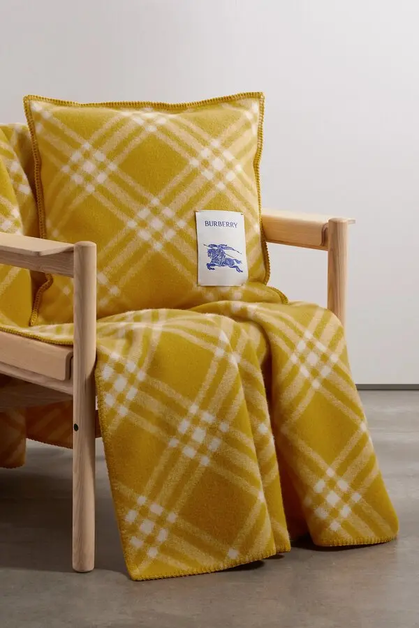 Burberry Appliquéd Checked Wool Cushion - Yellow