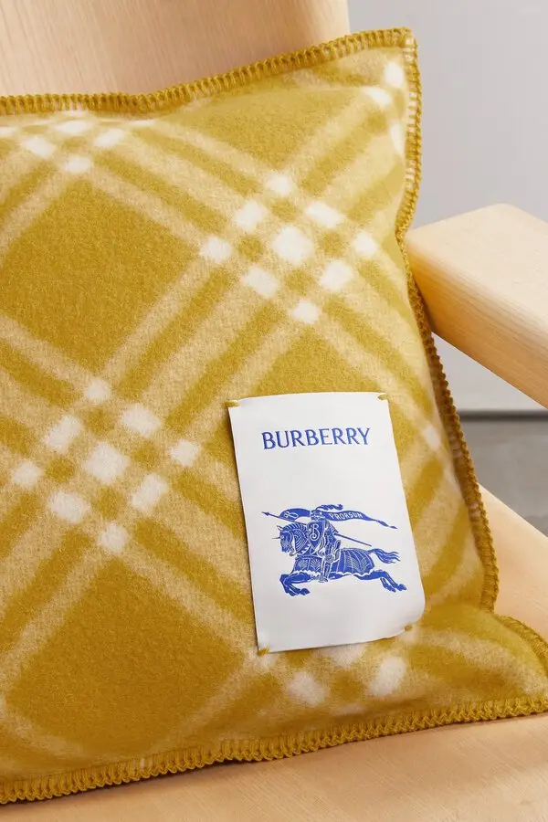 Burberry Appliquéd Checked Wool Cushion - Yellow