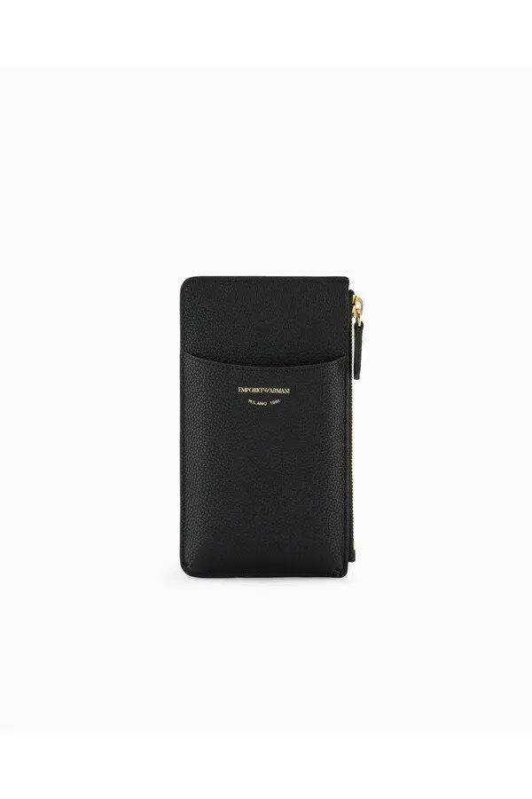 Emporio Armani Deer-print Myea Phone Case With Zip And Pockets - Black