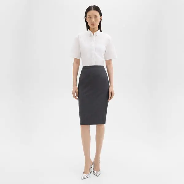 Theory Slim Pencil Good Wool Skirt - Charcoal Melange