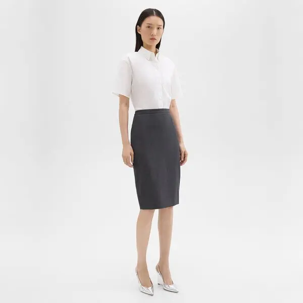 Theory Slim Pencil Good Wool Skirt - Charcoal Melange