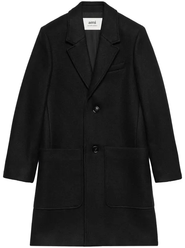 Ami Single-breasted Wool Coat - Black