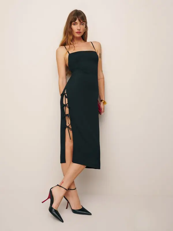 chinese dress ladies Long Sleeve V-Neck Lace Up Knit Dress main image 1