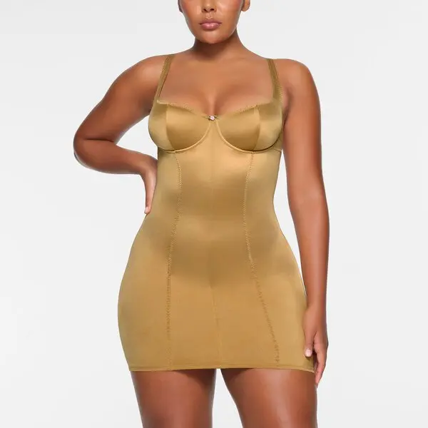SKIMS Stretch Satin Mini Dress - Pyrite