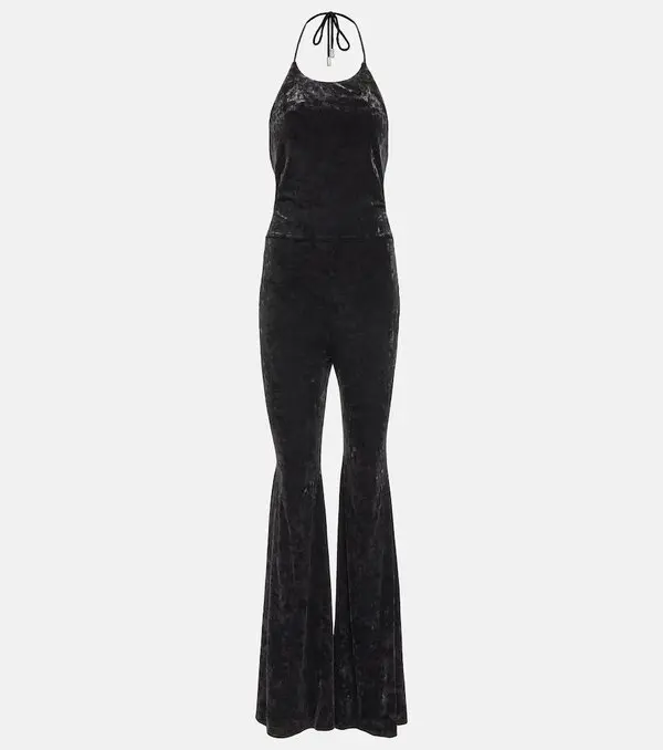 Alexandre Vauthier Halterneck Flared Velvet Jumpsuit - Black