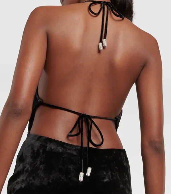 Alexandre Vauthier Halterneck Flared Velvet Jumpsuit