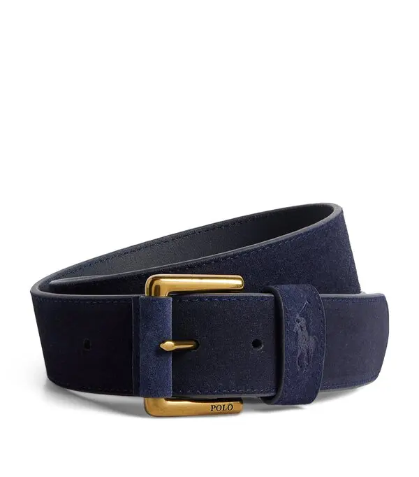 Polo Ralph Lauren Suede Debossed Polo Pony Belt - Navy