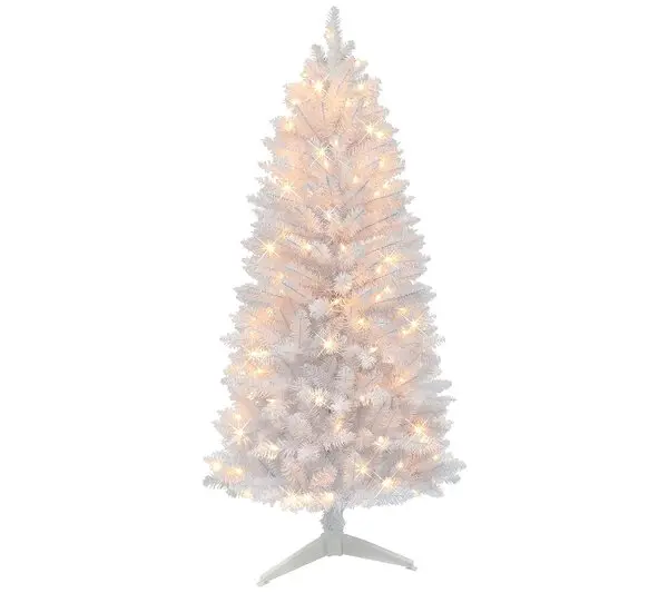 PULEO INTERNATIONAL Puleo 5' Pre-lit White Carson Artificial Pine T Ree 100 Lights - One-color