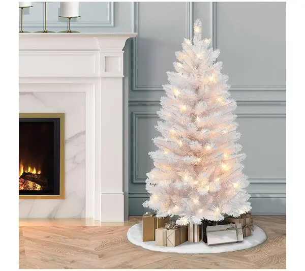 PULEO INTERNATIONAL Puleo 4' Pre-lit White Carson Artificial Pine Tree