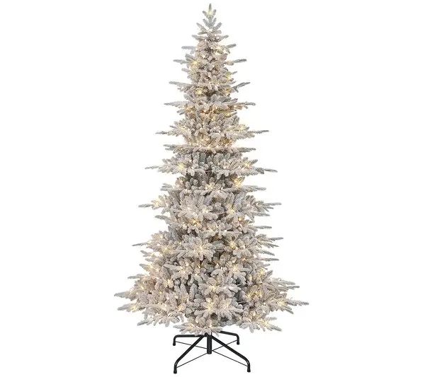PULEO INTERNATIONAL Puleo 9' Pre-lit Slim Flocked Artificial Utah Fir Tree - One-color