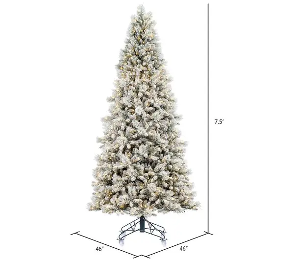 VICKERMAN 7.5' Flocked Jackson Pine Artificial Pre-lit Tree Ww