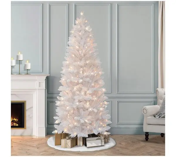 PULEO INTERNATIONAL Puleo 7' Pre-lit White Carson Artificial Pine T Ree 200 Lights