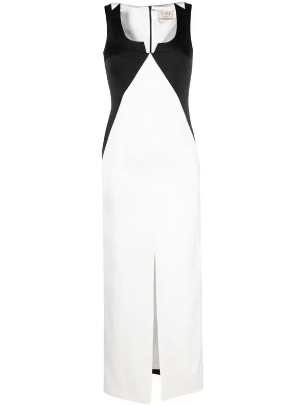 V:PM ATELIER Colour-block Crepe Maxi Dress - White