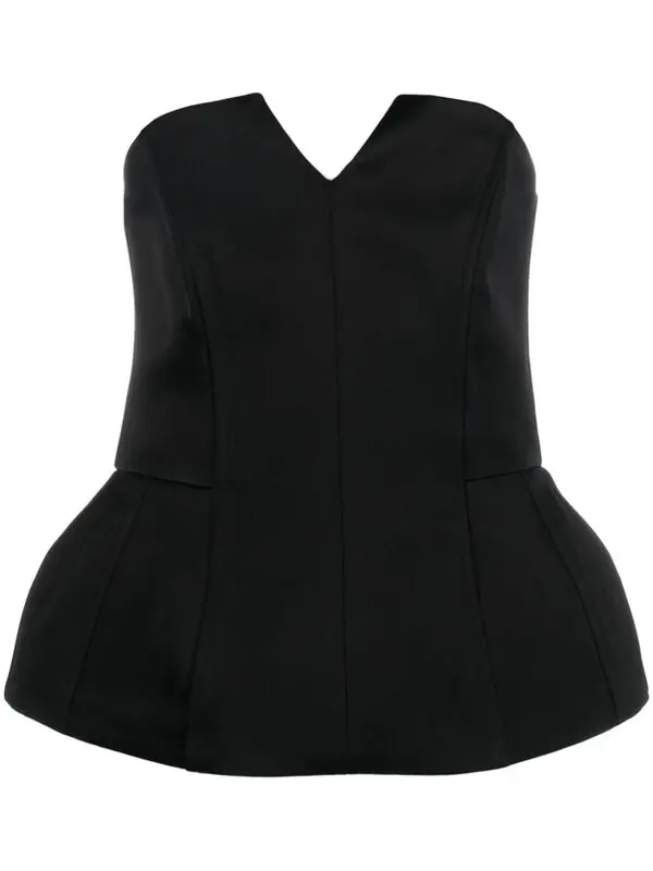 V:PM ATELIER Lumi Peplum-hem Satin Top - Black