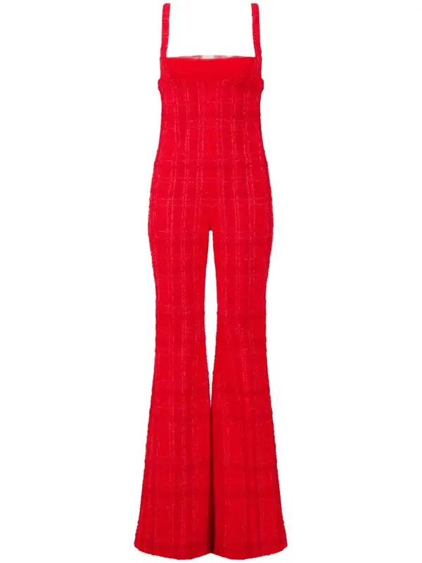 Giambattista Valli Flared Tweed Jumpsuit - Red