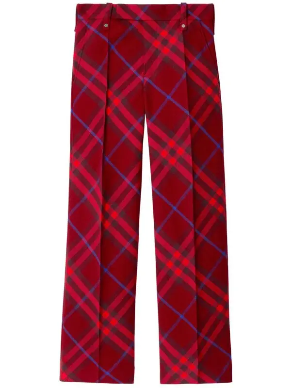 Burberry Checked Straight-leg Wool Trousers - Red