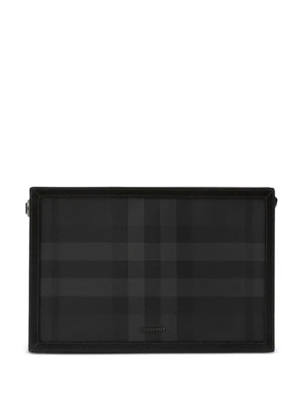 Burberry Logo-plaque Checked Clutch Bag - Black