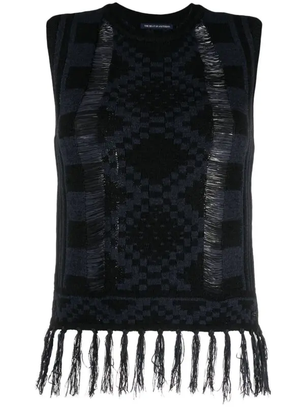 Scotch & Soda Patterned Intarsia Fringed Vest