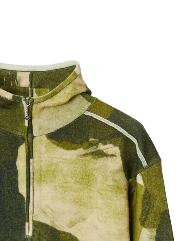 Burberry Camouflage-Print Half-Zip Hoodie In Green - 64% Off