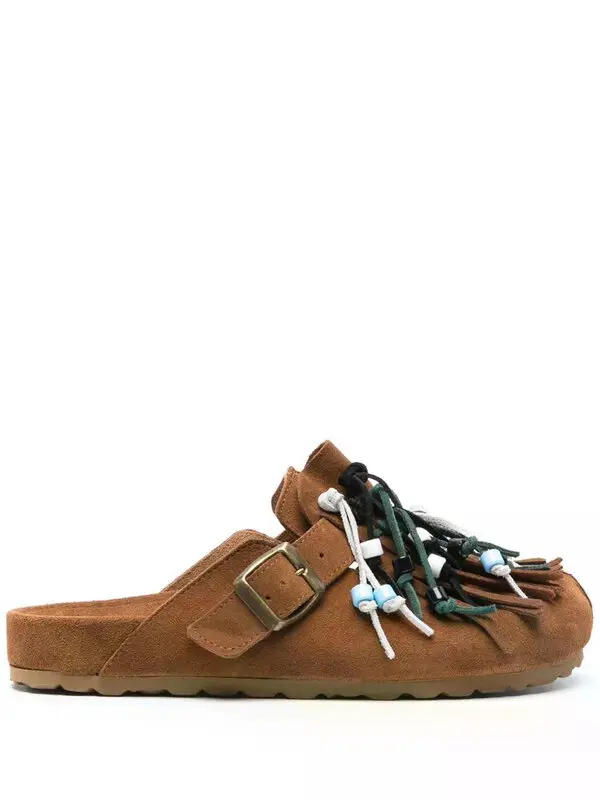 SCAROSSO Gea Tasseled Suede Mules - Brown