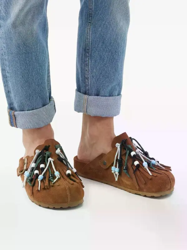 SCAROSSO Gea Tasseled Suede Mules - Brown