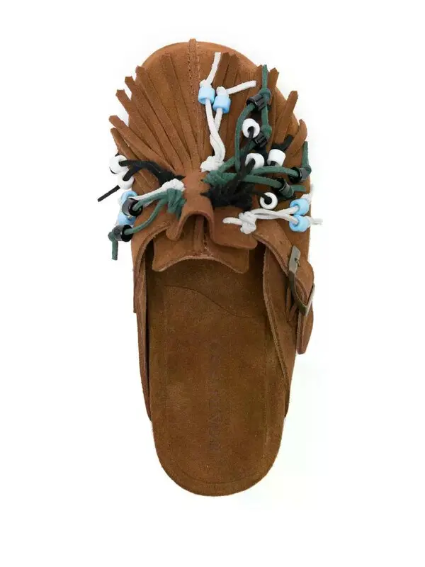 SCAROSSO Gea Tasseled Suede Mules - Brown