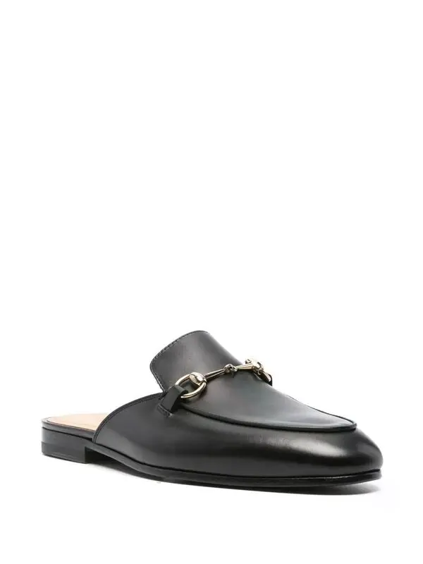 SCAROSSO Horsebit Leather Slippers - Black
